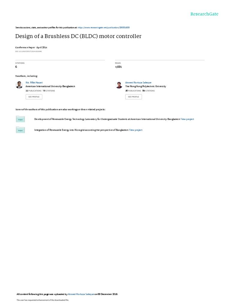 Design of A Brushless DC (BLDC) Motor Controller: April 2014 | PDF ...