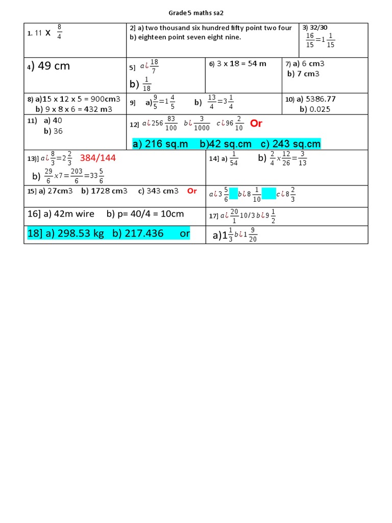 Answer Key Grade 4, 5 Sa2 (Maths N English) | PDF | Nature