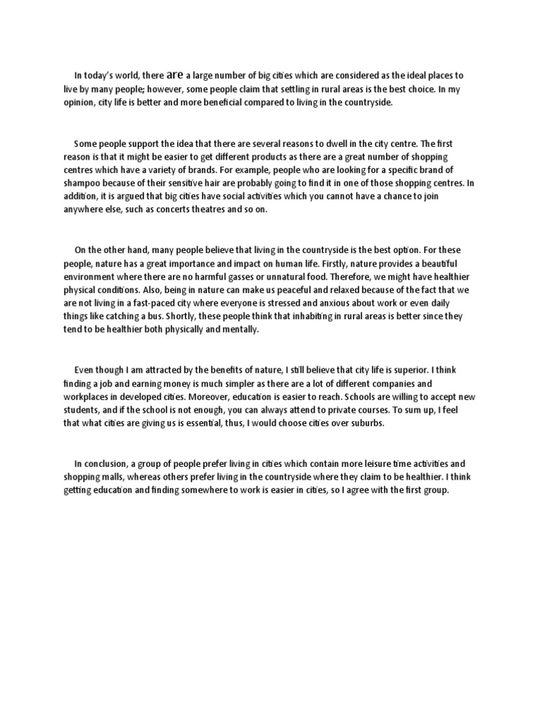 City Vs Countryside Essay | PDF | Social Science | Lifestyle