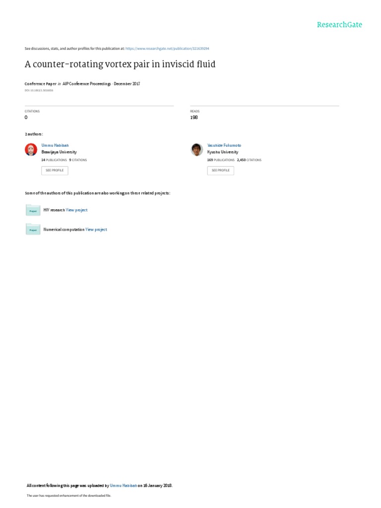 A Counter-Rotating Vortex Pair in Inviscid Fluid | PDF | Vortices ...