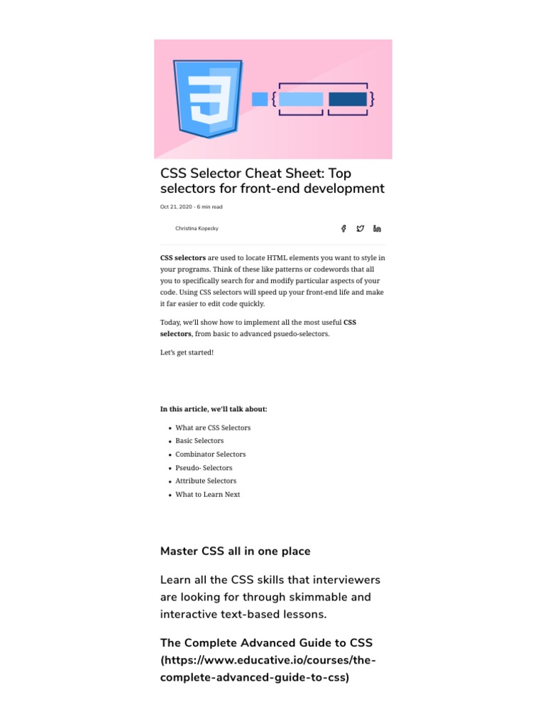 CSS Selector Cheat Sheet - Top Selectors For Front-End Development ...