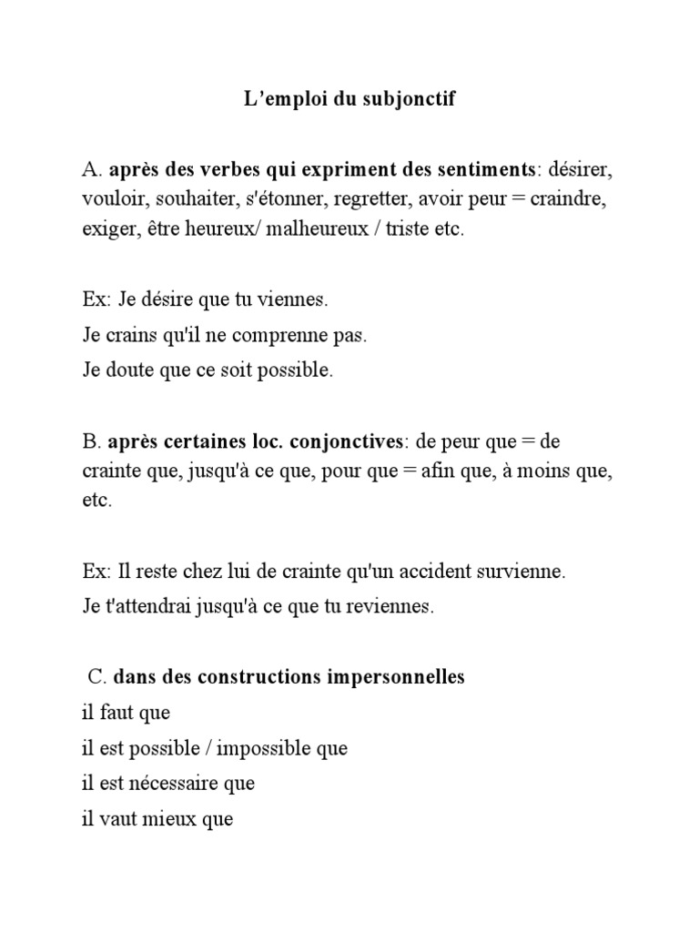 Guide sur l'emploi du subjonctif | PDF