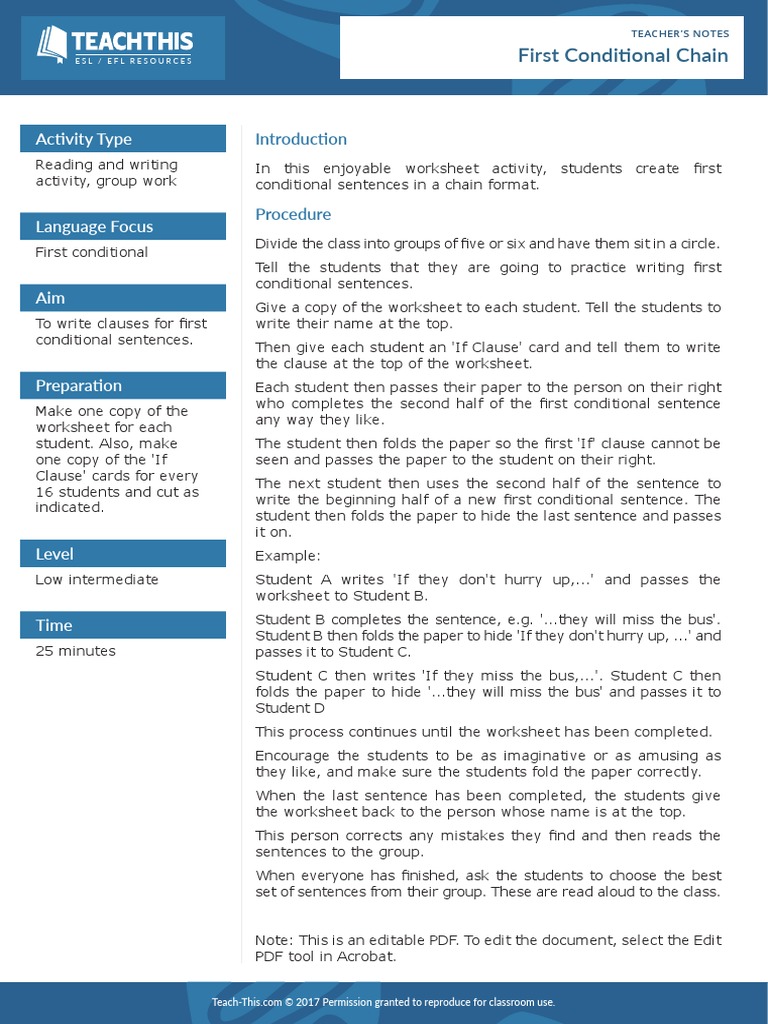 First Conditional Chain (Teach This) | PDF | Sentence (Linguistics ...