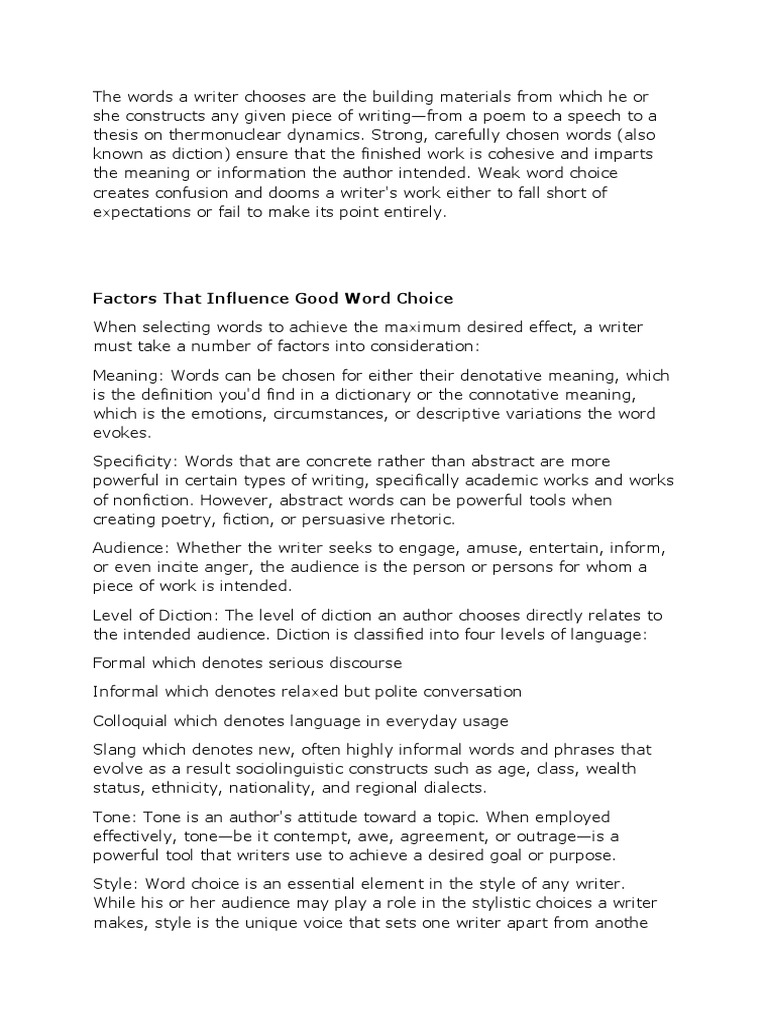 Word Choice: Understanding the Importance of Diction Through Definition ...