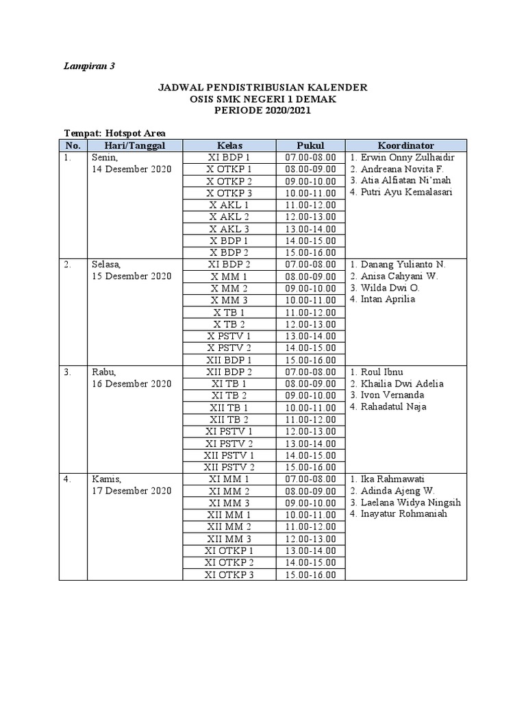 Jadwal Pendistribusian Kalender | PDF