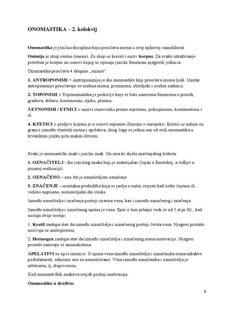 Onomastika-2 Kolokvij | PDF