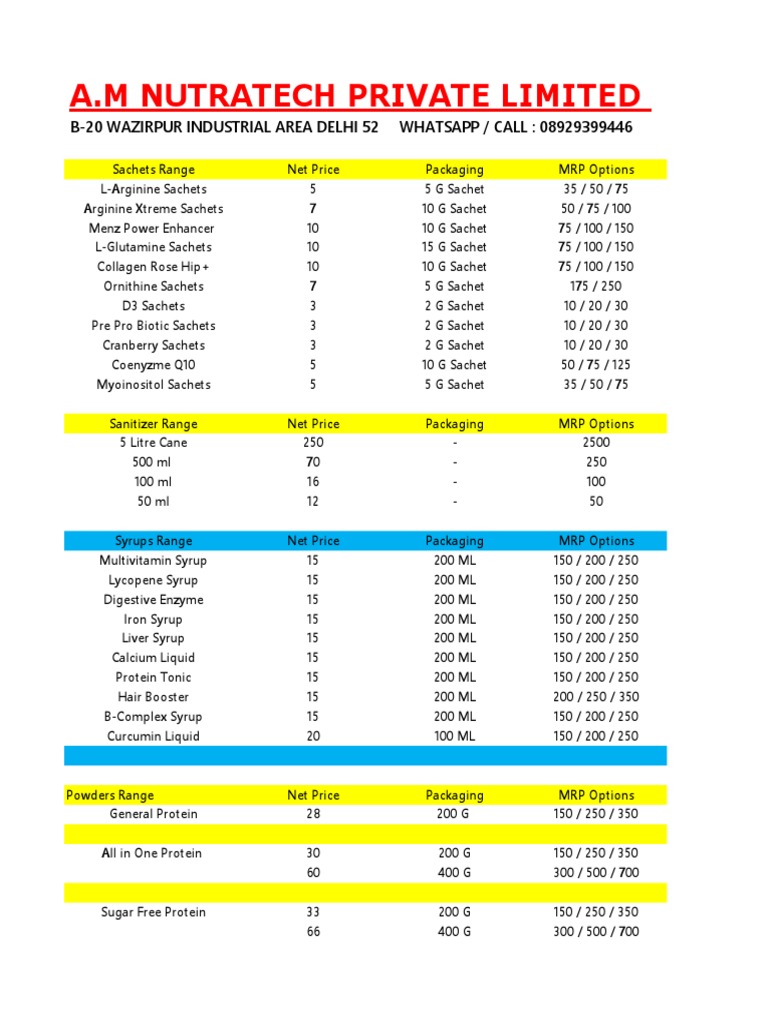 AM Nutratech Pharma Price List PDF | PDF | Nature