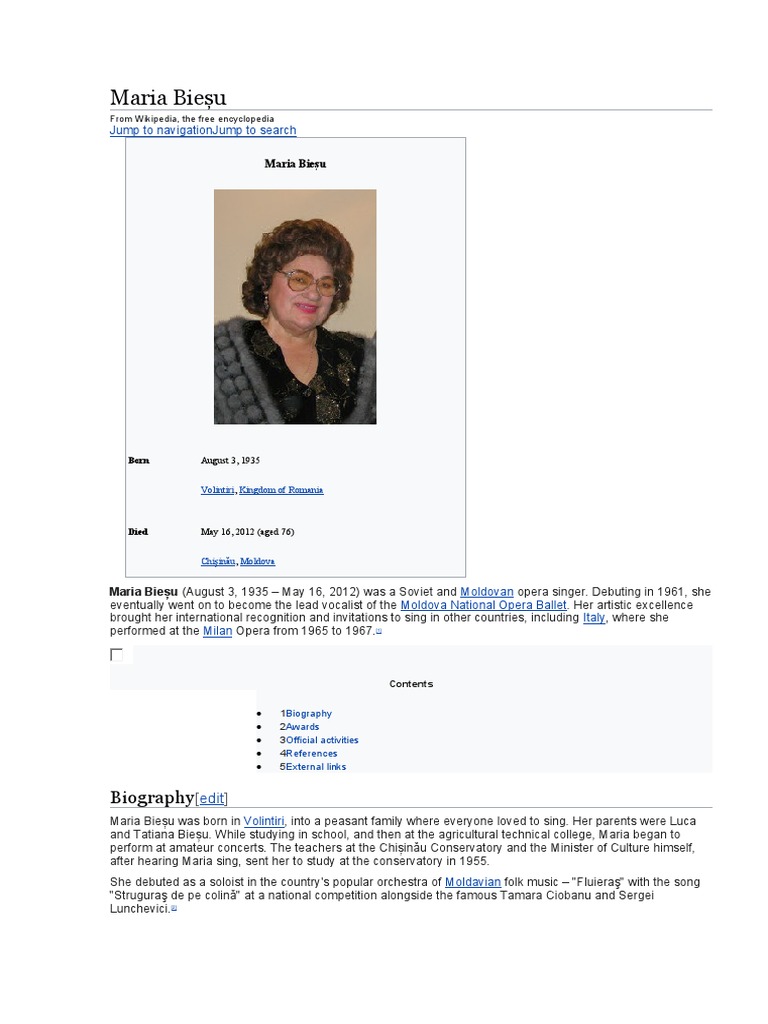 Maria Bieșu: Biography | PDF | Classical Music | Opera