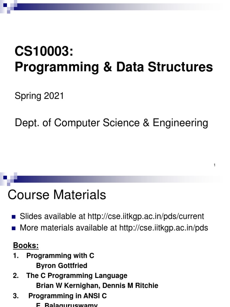 CS10003: Programming & Data Structures: Dept. of Computer Science & Engineering | PDF | Variable ...