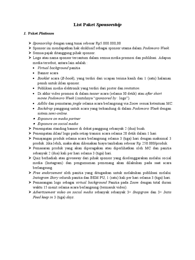 List Paket Sponsorship Online Final | PDF
