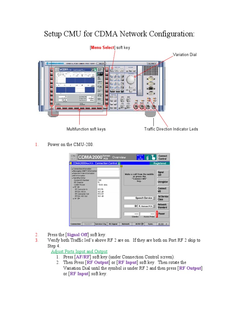 Setup CMU For CDMA Network Configuration:: Soft Key Variation Dial ...