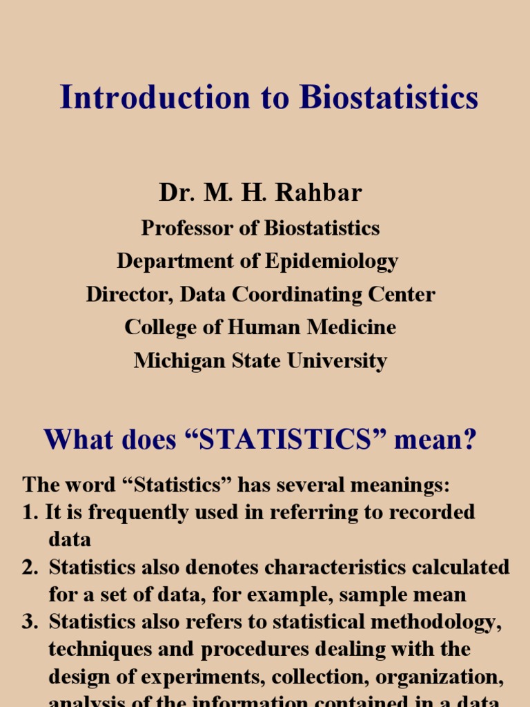 Introduction To Biostatistics Dr M H Rahbar Pdf Mean Level Of
