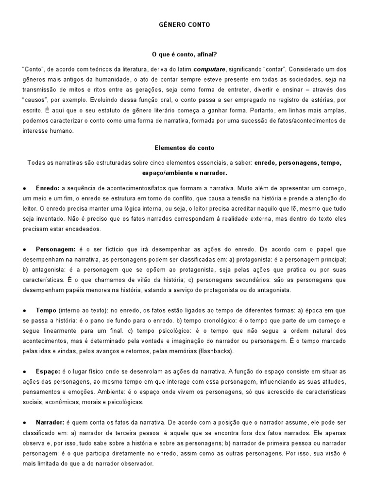 Elementos Do Conto | PDF | Enredo (narrativa) | Contos