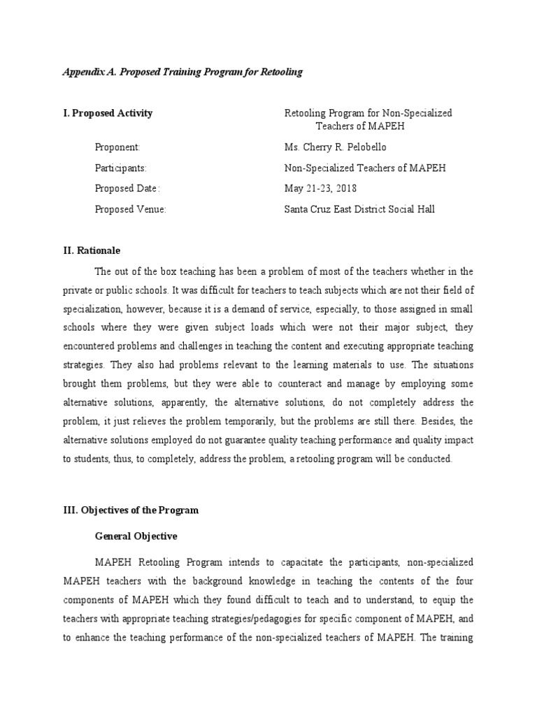 Appendix A Training Program | PDF | Pedagogy | Teachers