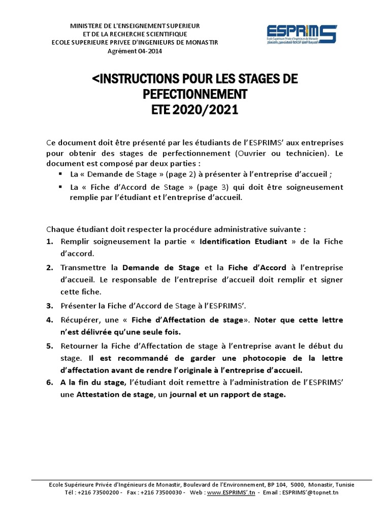 Demande Stage Ete 2020 2021 | PDF | Business