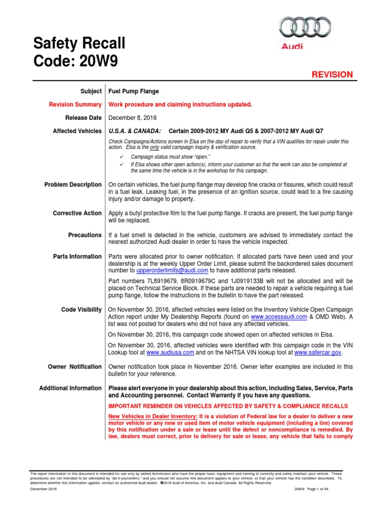 Safety Recall Code: 20W9: Revision | PDF | Lease | Used Car