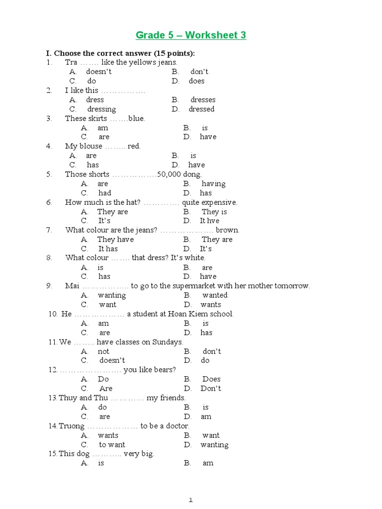 Grade 5 - Worksheet 3 | PDF