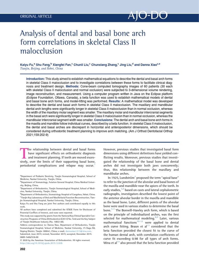 Analysis of Dental and Basal Bone Arch Form Correlations in Skeletal ...