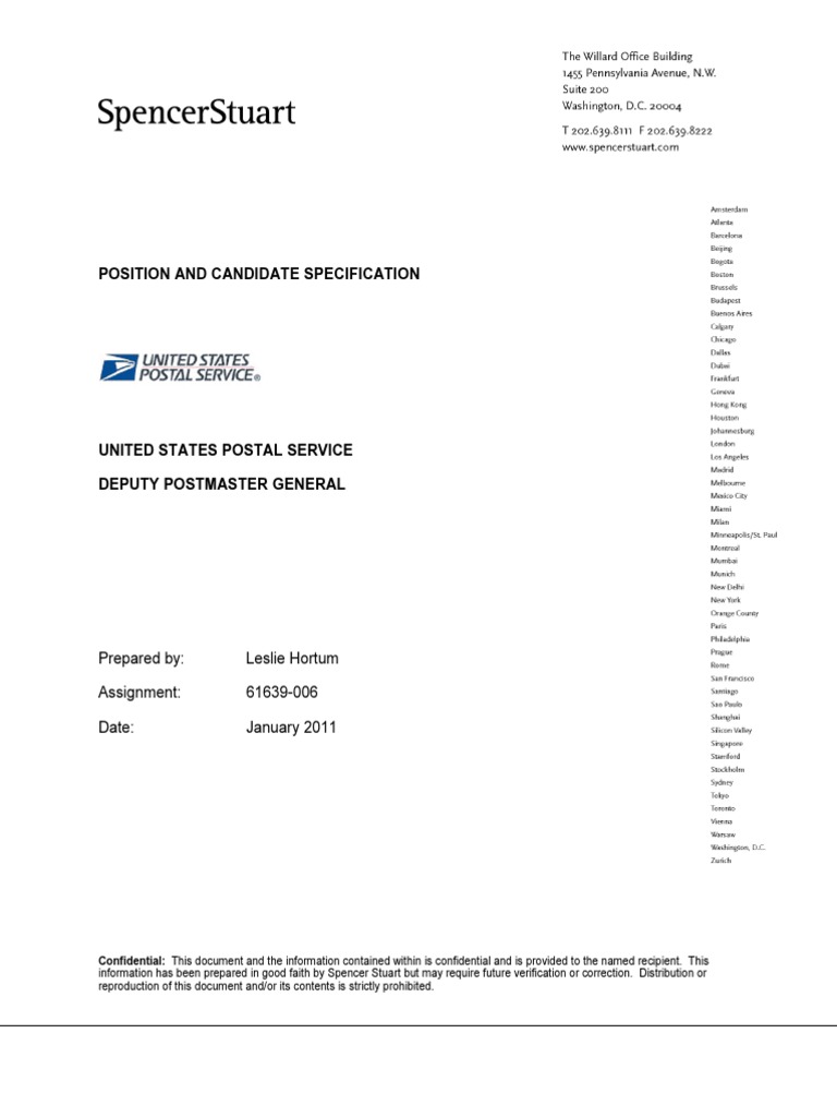 Deputy Postmaster General Job Description | PDF | United States Postal ...