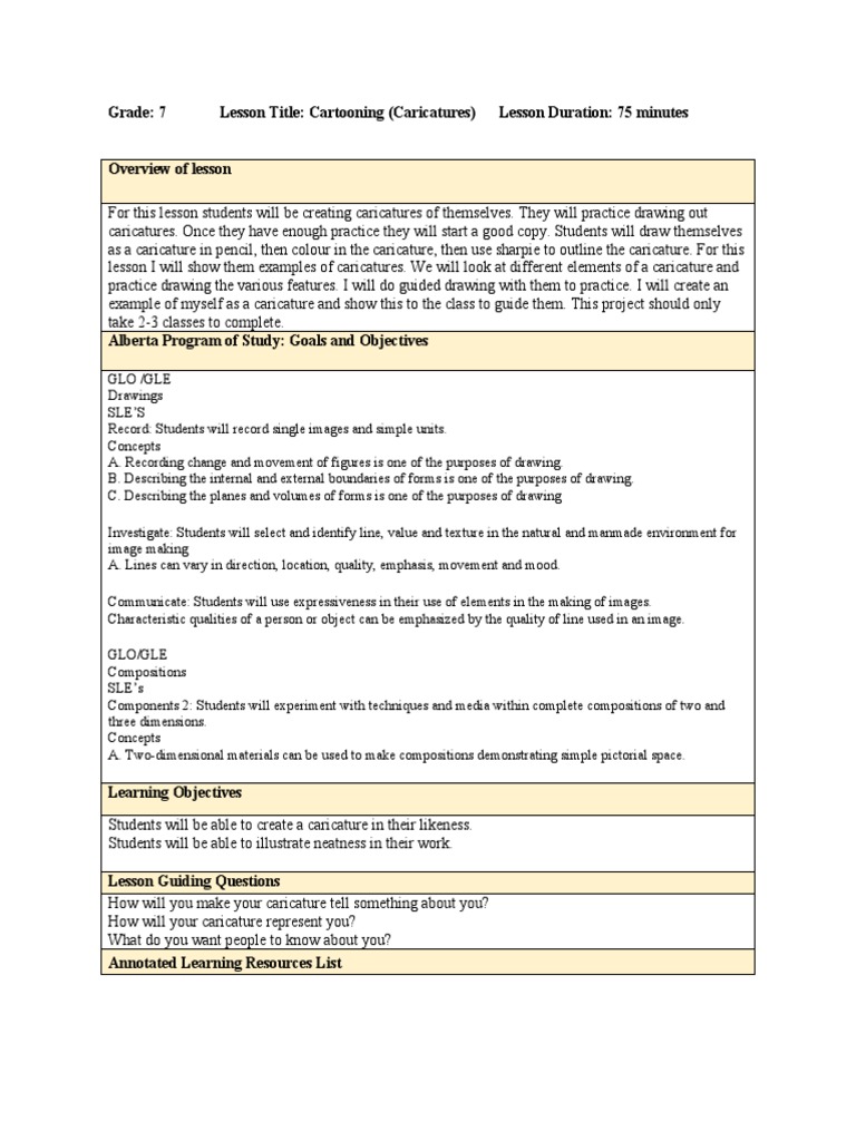Cartooning Caricatures Grade 7 Lesson 3 Class 1 | PDF | Caricature ...