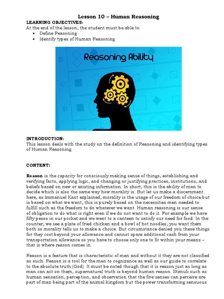 Lesson 10 - Human Reasoning: Learning Objectives | PDF