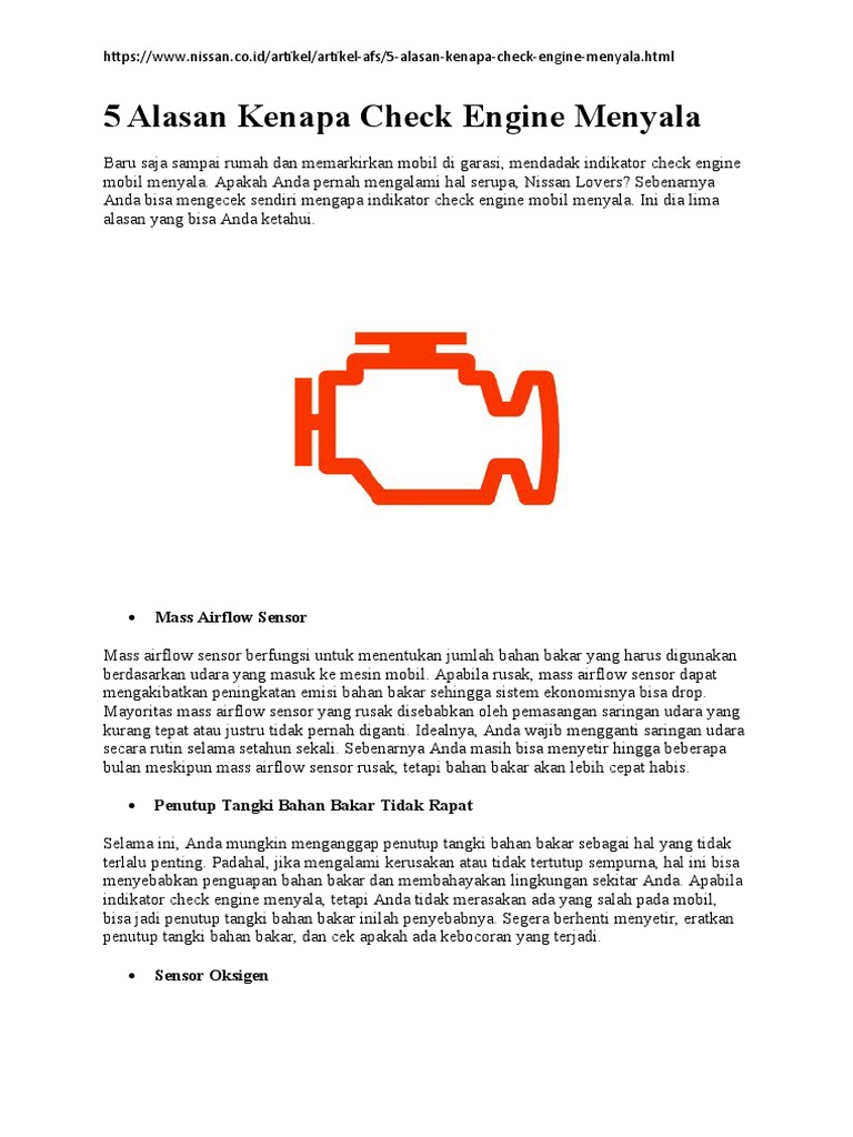 5 Alasan Kenapa Check Engine Menyala | PDF