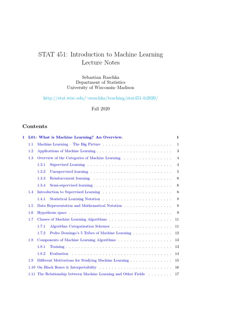 STAT 451: Introduction To Machine Learning Lecture Notes | PDF ...