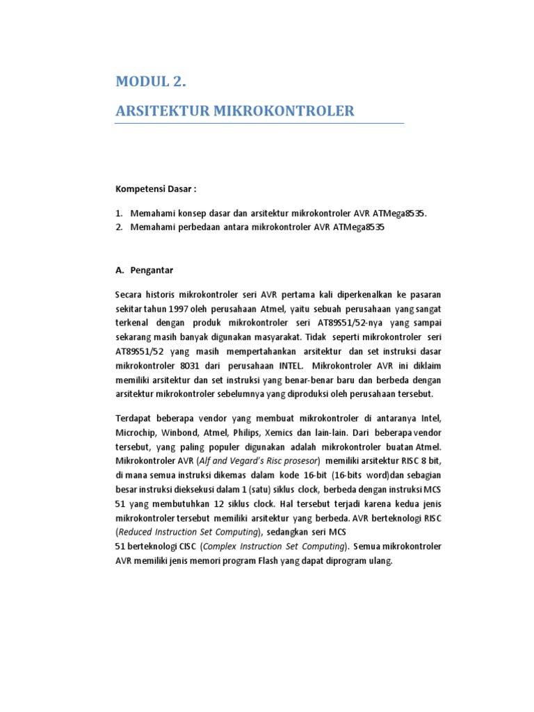 Modul 2. Arsitektur Mikrokontroler | PDF