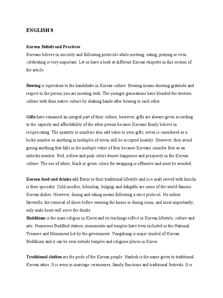 An Overview of Korean Beliefs, Traditions, and Etiquette Regarding ...