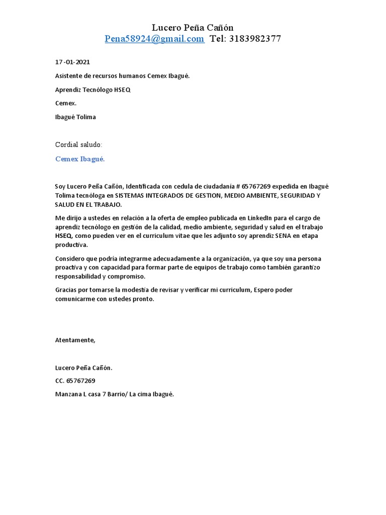 Carta de Presentacion Cemex | PDF