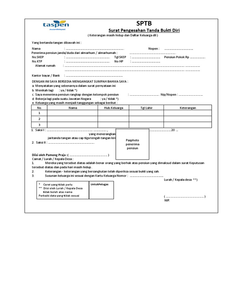 SPTB-Surat Pengesahan Tanda Bukti Diri: Keterangan Masa Hidup dan ...