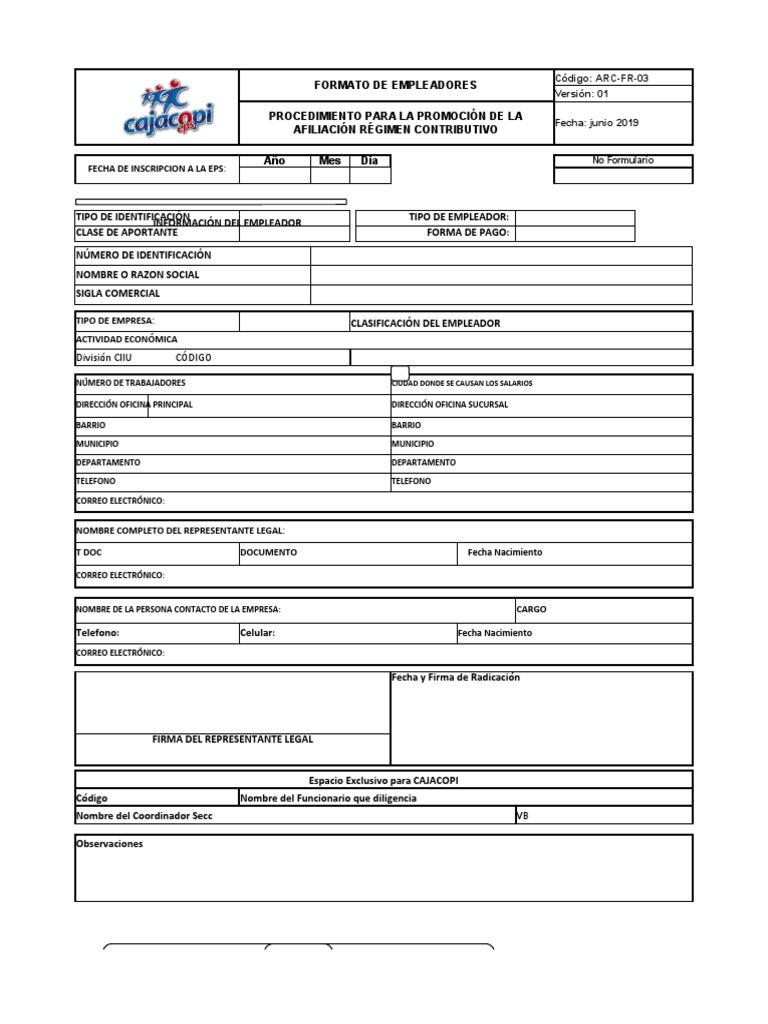 Formulario - Empleadoress CAJA COPI | PDF | Cartón | Residuos