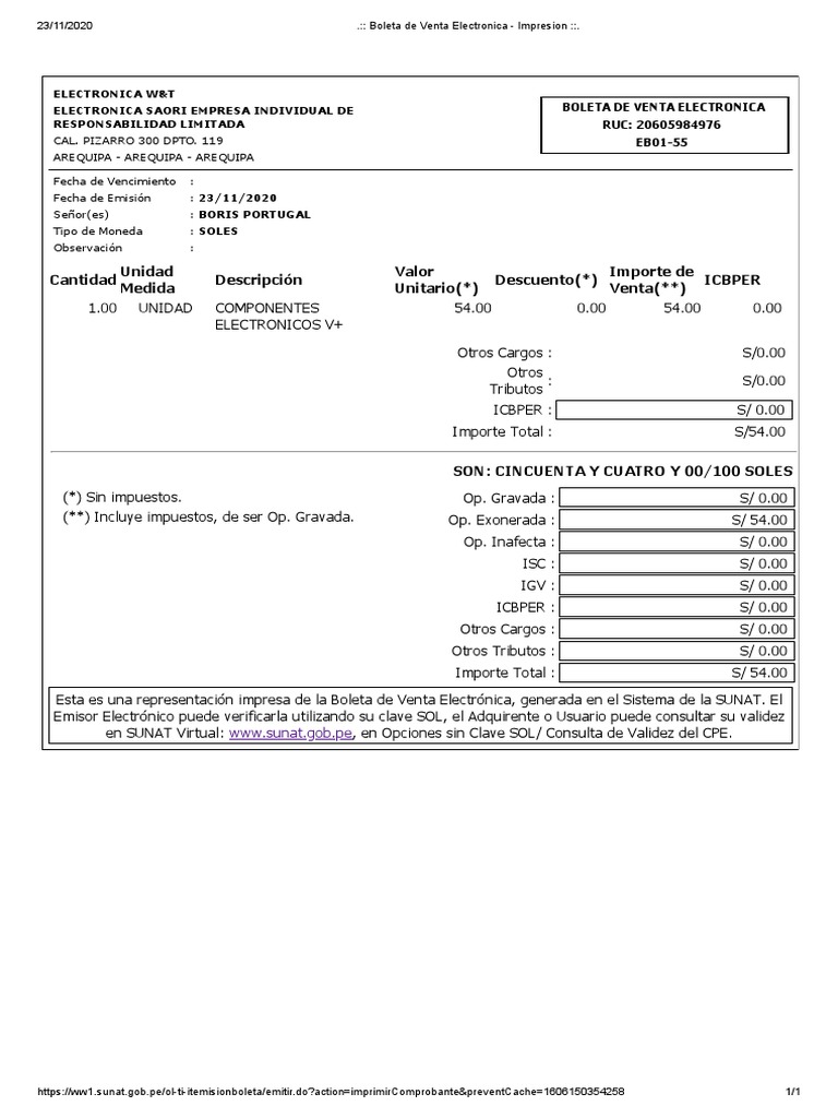 Boleta de Venta Electronica EB01-55 | PDF | Business