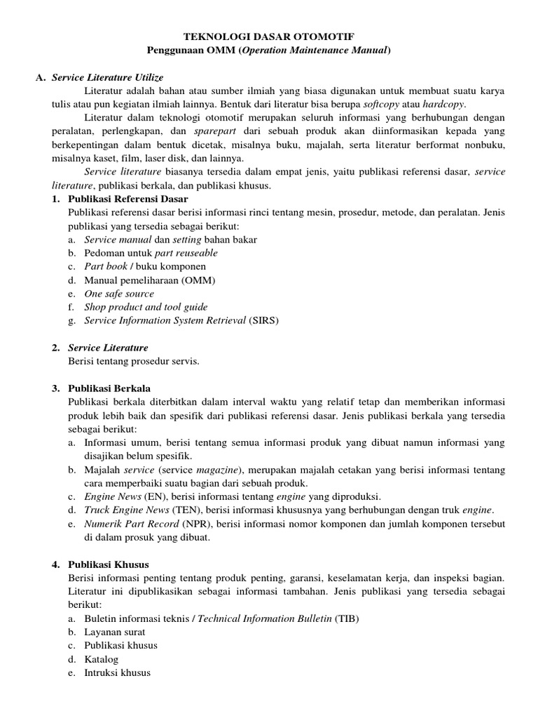 Penggunaan OMM (Operation Maintenance Manual) | PDF