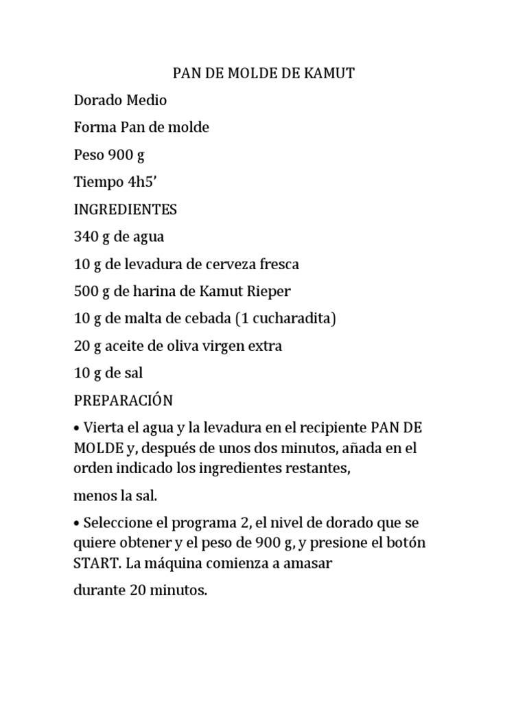 PAN DE MOLDE DE KAMUT - Receta | PDF