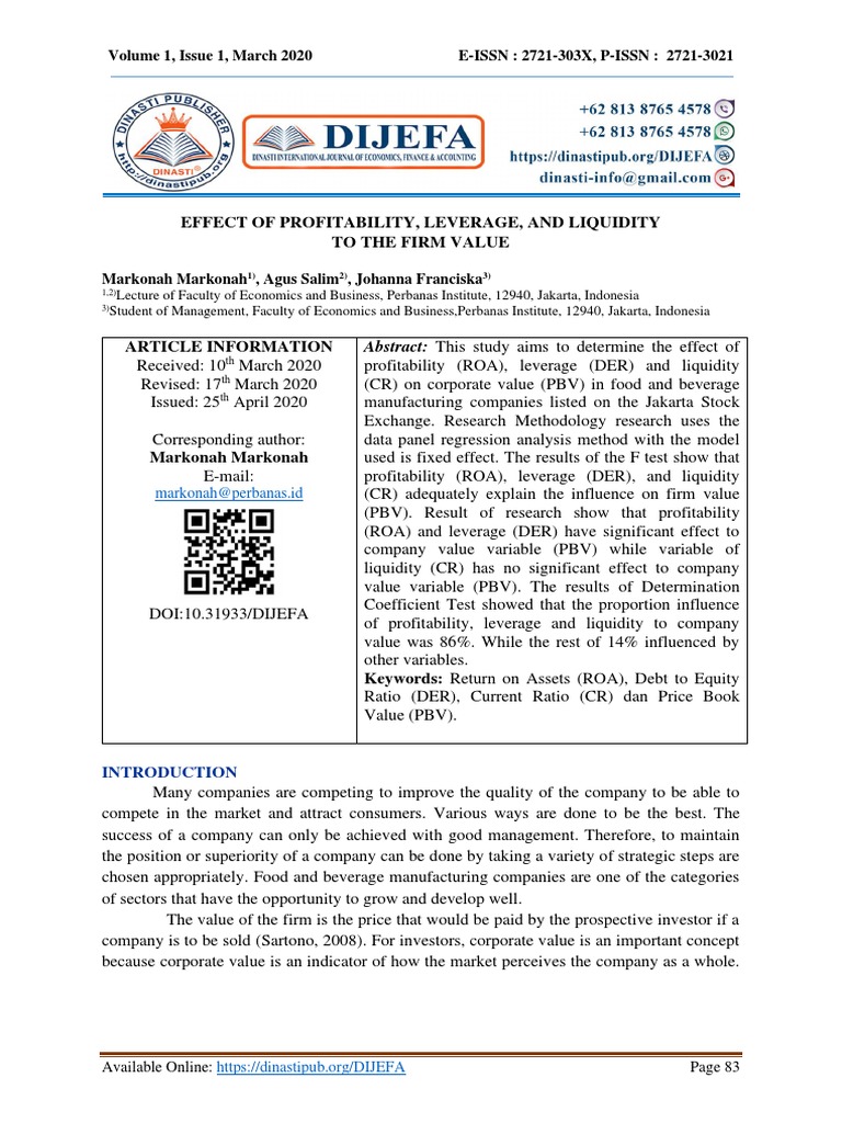 Firm Value in Food & Beverage Sector | PDF | Leverage (Finance ...