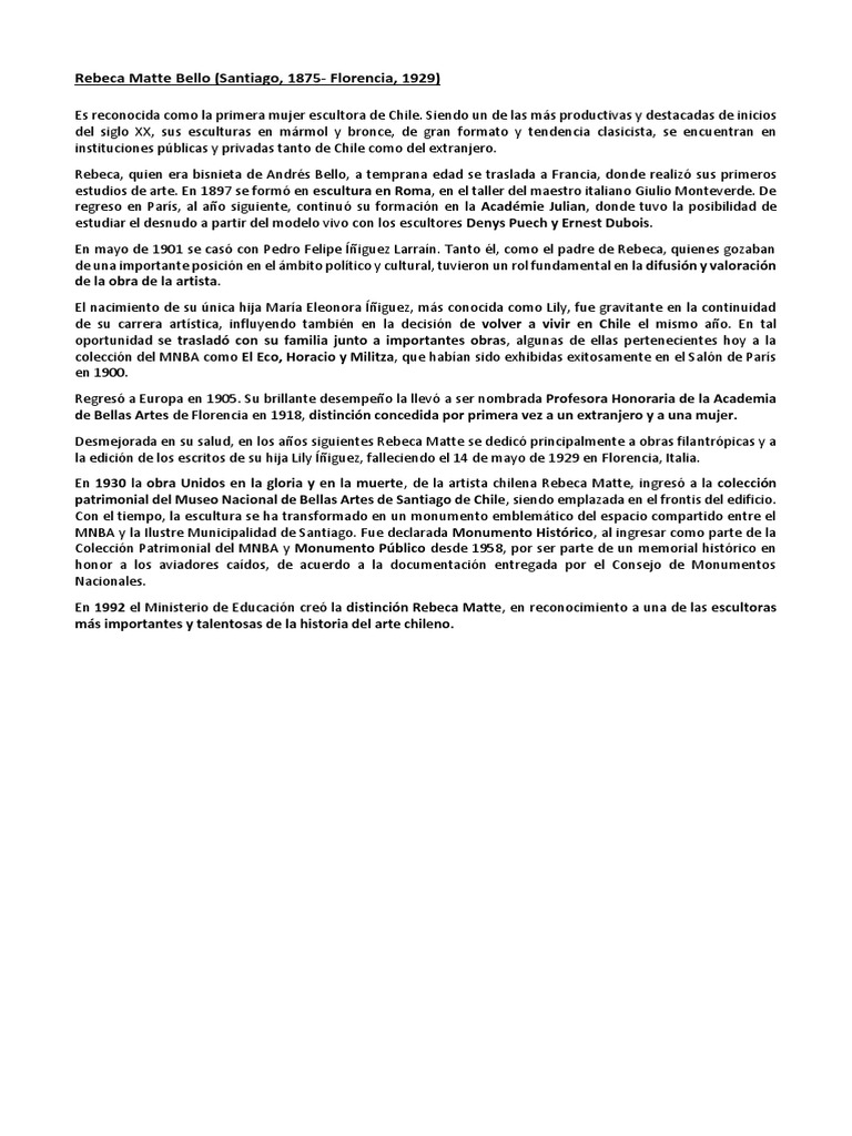 Rebeca Matte Bello - Biografía. | PDF | Escultura | Artes (general)