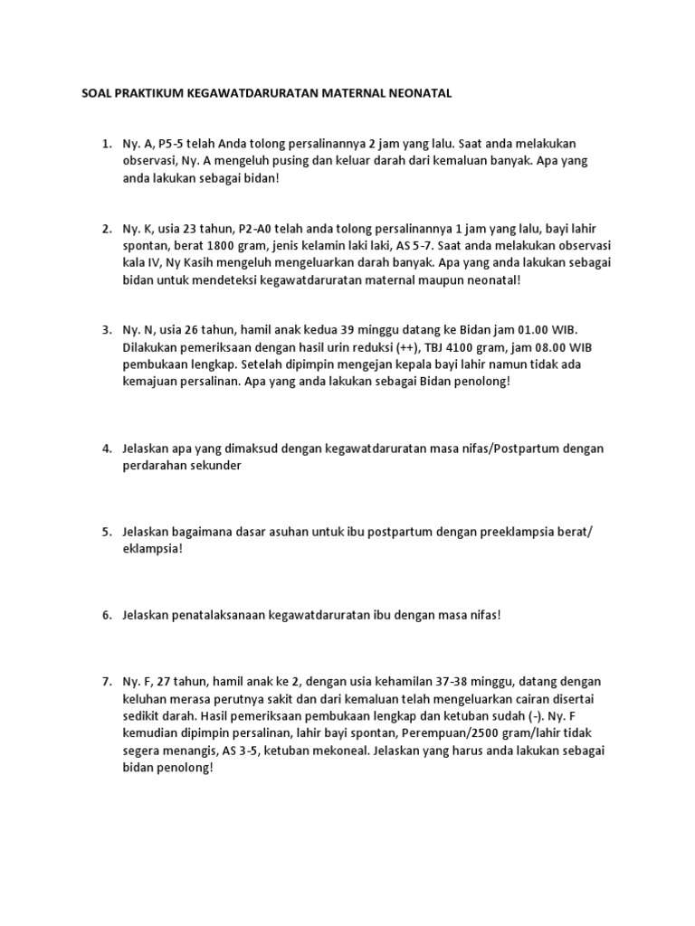 Soal Uas Praktikum Gadar Maternal Neonatal - Drsyifa | PDF