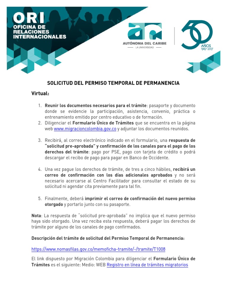 Solicitud Del Permiso Temporal de Permanencia | PDF | Business | Science