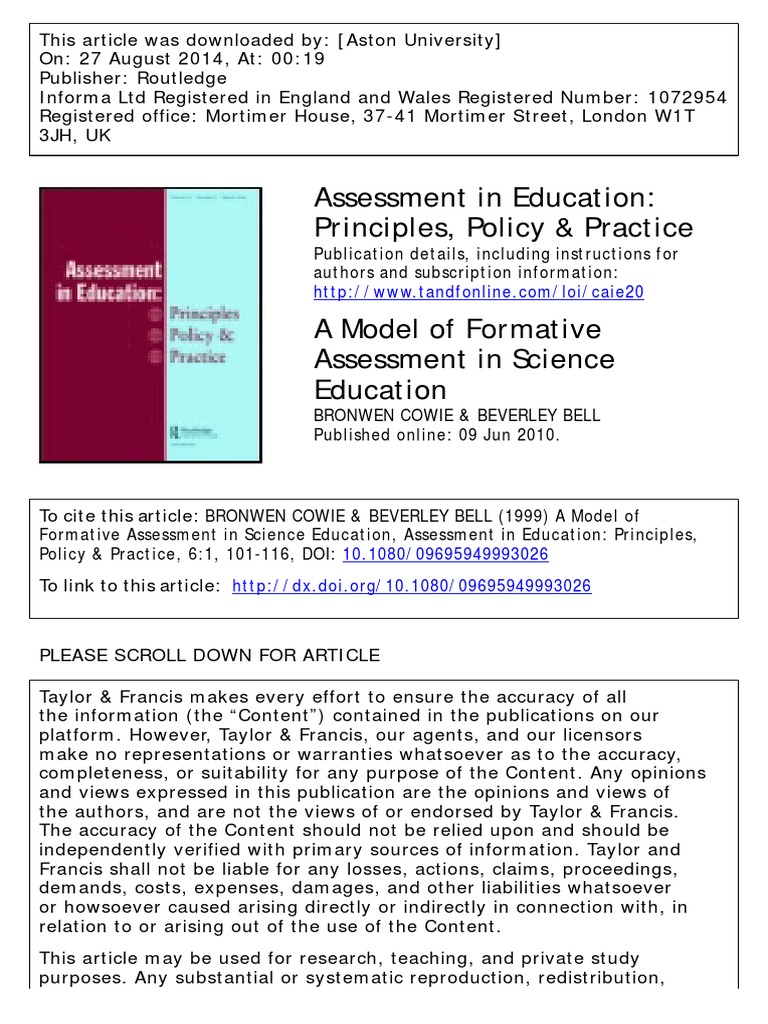 A Model of Formative Assessment in Science Education - Bronwen Cowie ...