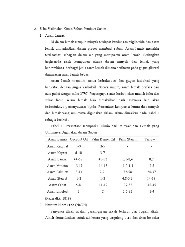 Sifat Fisik Dan Kimia Bahan Pembuat Sabun Dan Uji Karakteristik Sabun Pdf