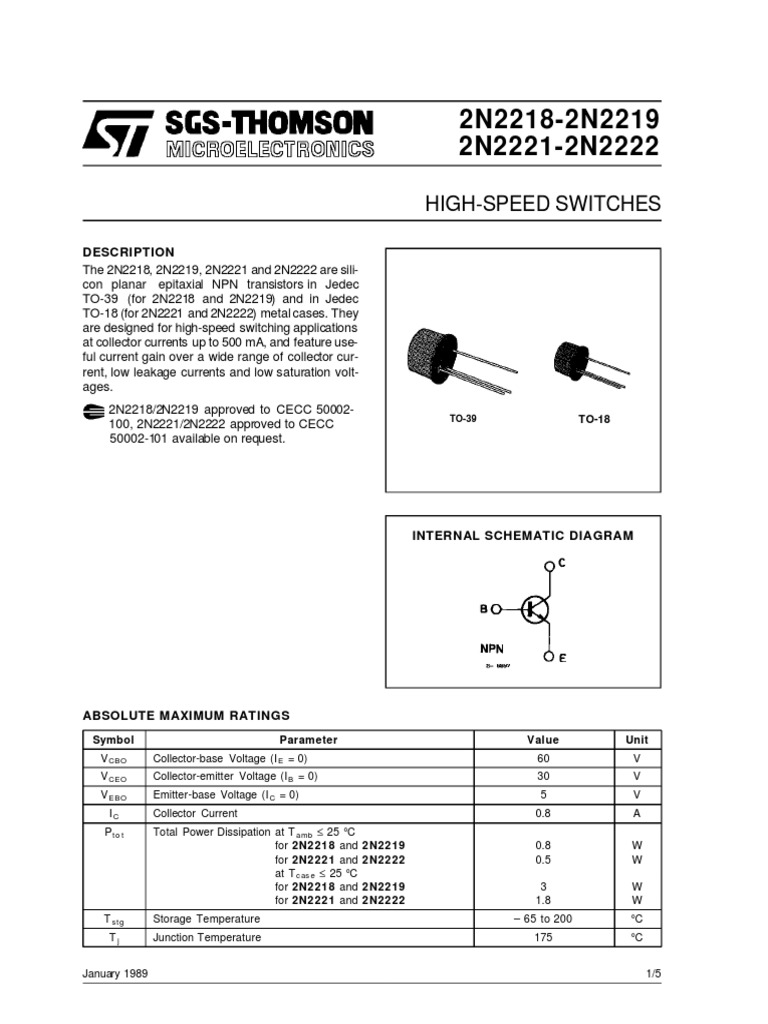 Datasheet (Transistor 2N2222) | PDF | Semiconductors | Manufactured Goods