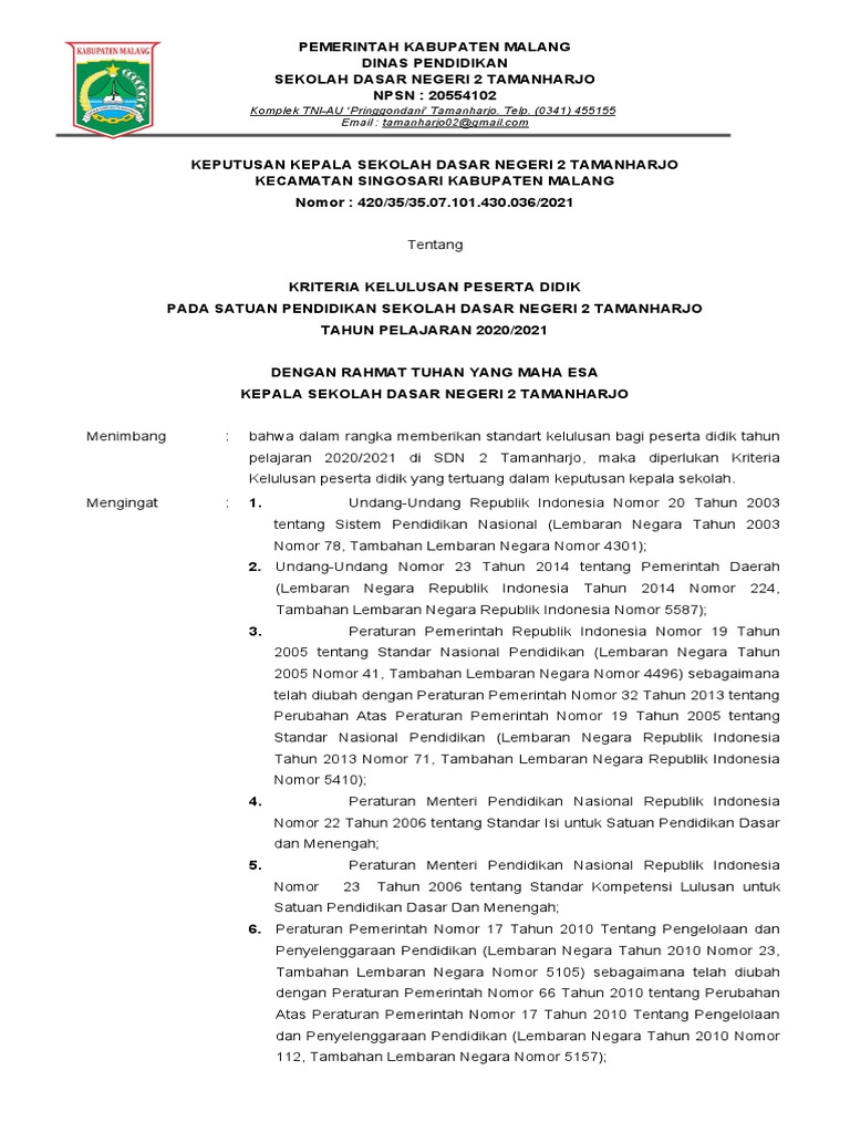 Contoh SKL SD 2020 | PDF