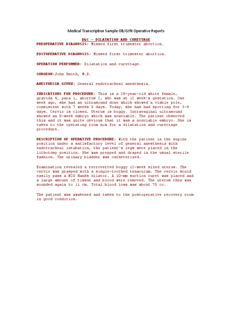 Medical Transcription Sample OB | PDF | Miscarriage | Pregnancy