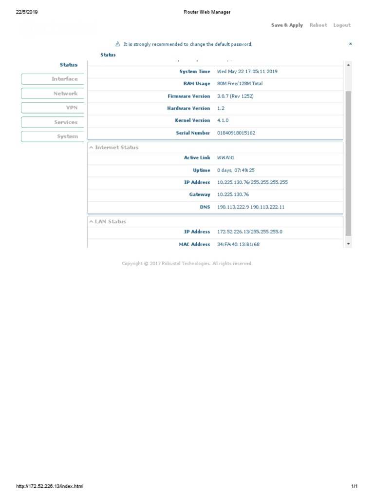 Status: Interface Network VPN Services System Internet Status | PDF