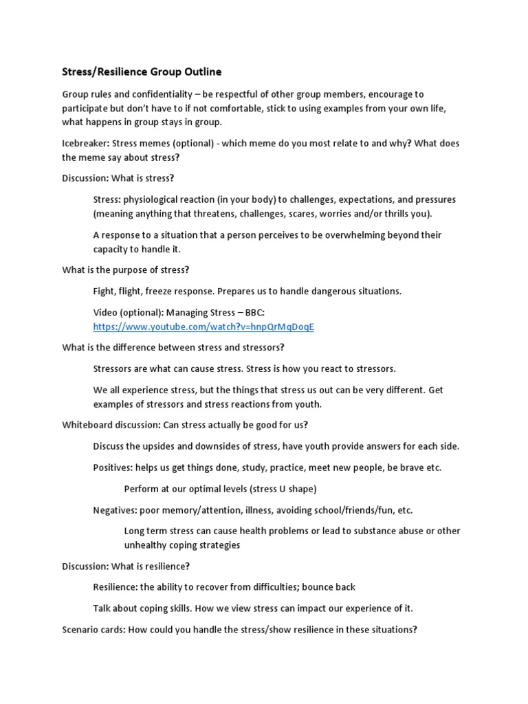 Stress Group Outlines | PDF | Psychological Resilience | Stress (Biology)
