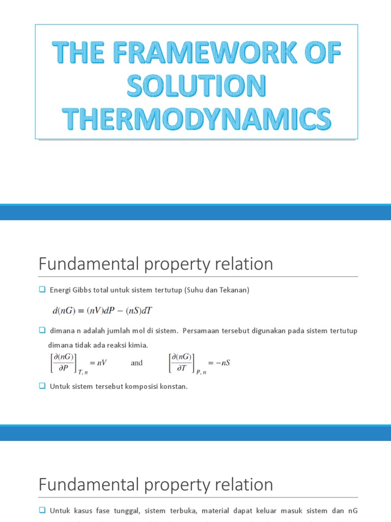 The Framework of Solution Thermodynamics - Part 1 | PDF | Metode ...