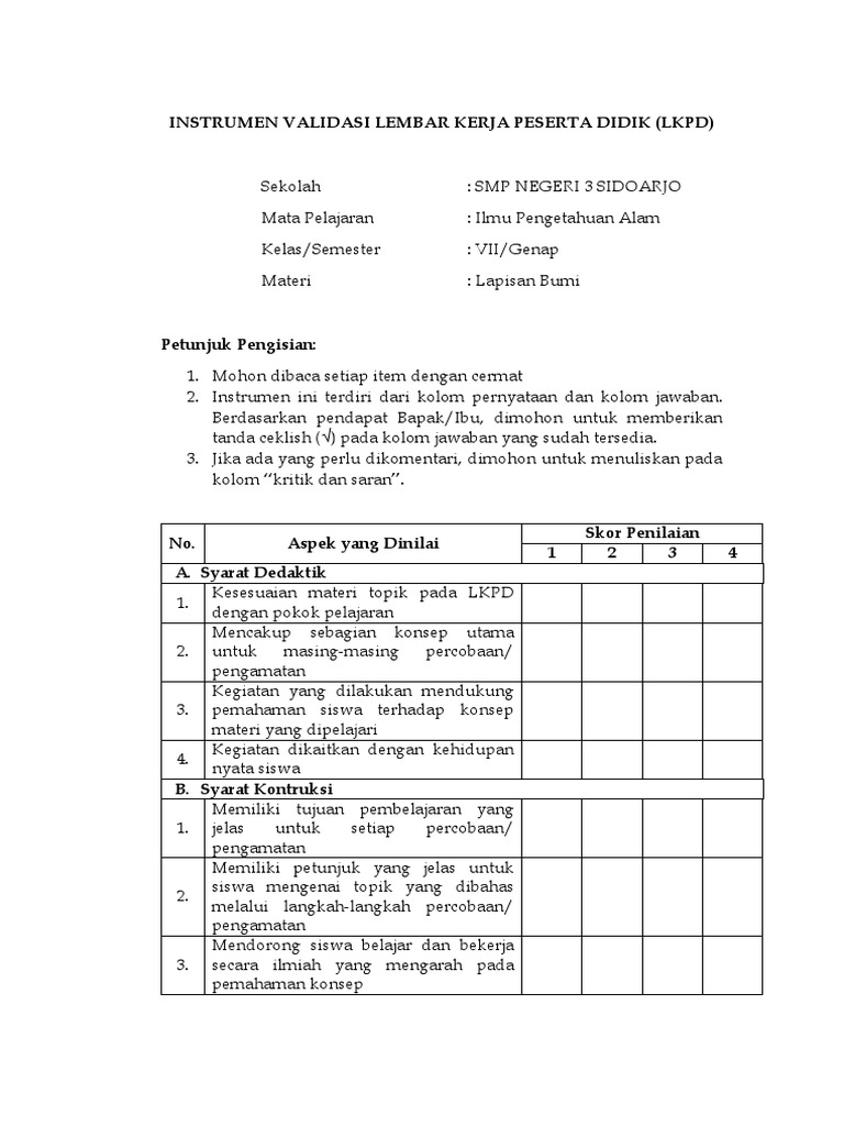 Instrumen Validasi LKPD | PDF | Komputer