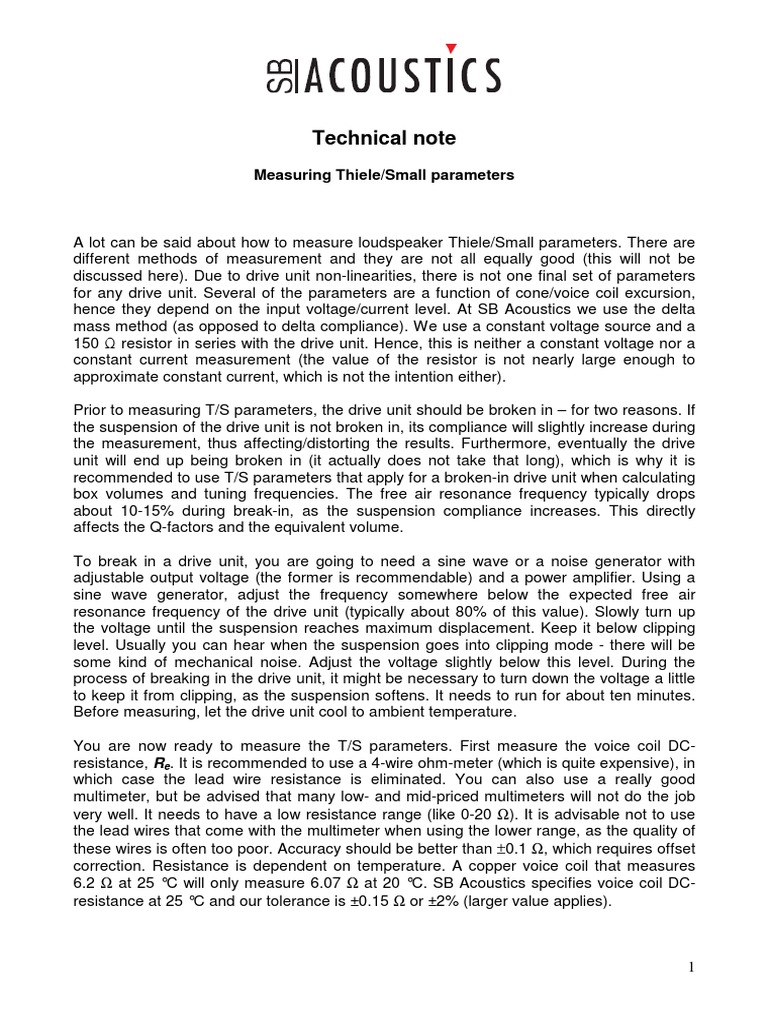 Measuring Thiele Small Parameters | PDF | Inductor | Electrical Engineering
