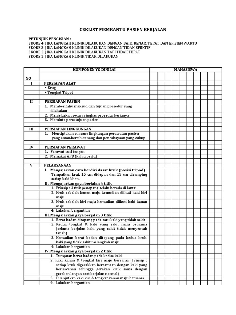 Ceklist Prosedur Penggunaan Kruk | PDF